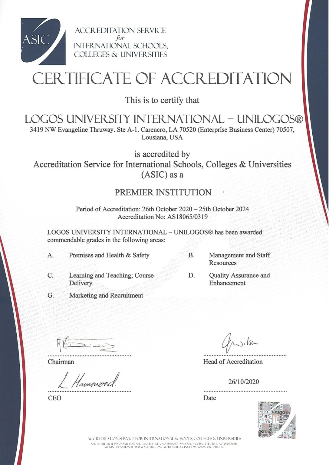 Accreditation - Logos University International - UniLogos