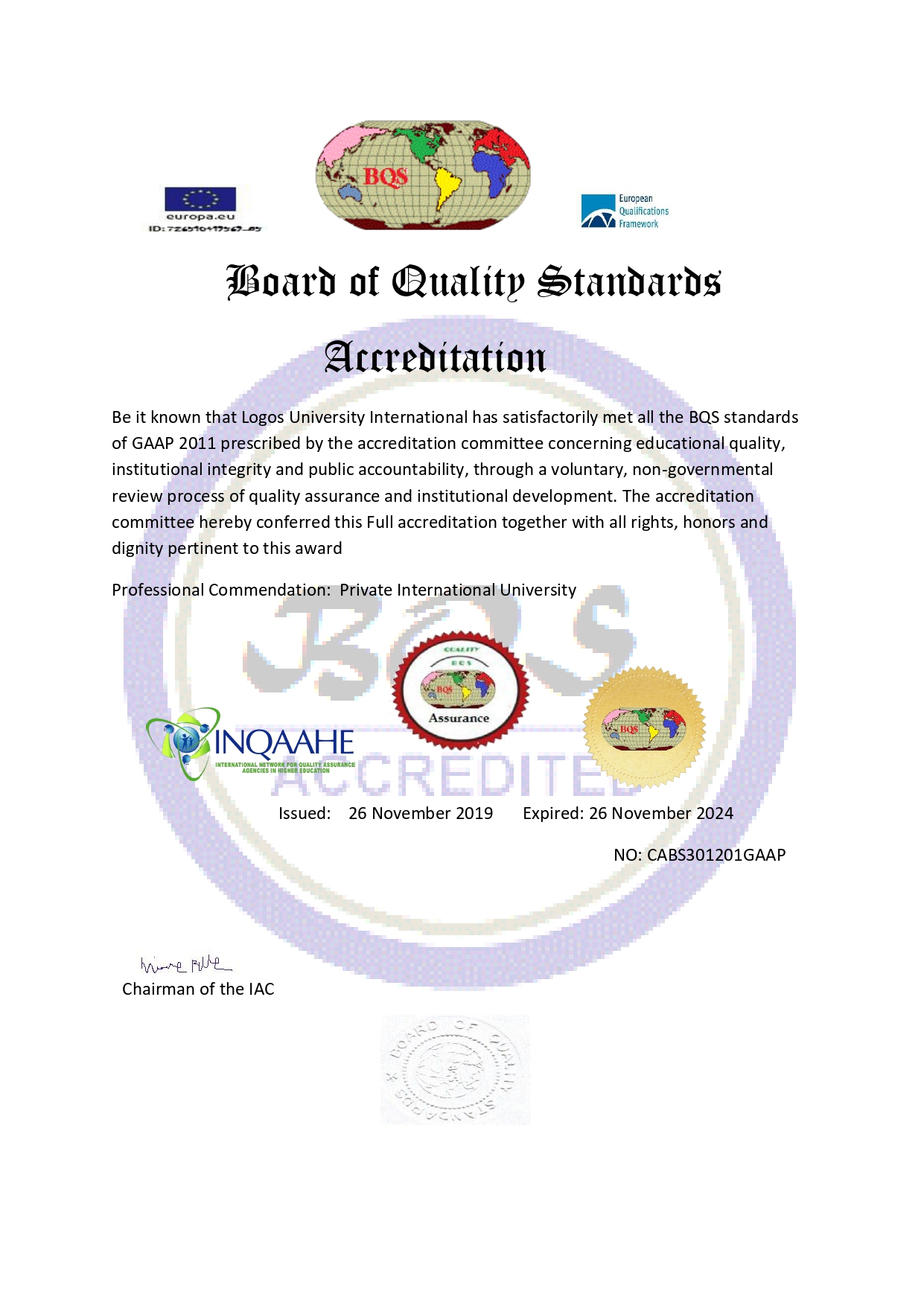 Accreditation - Logos University International - UniLogos